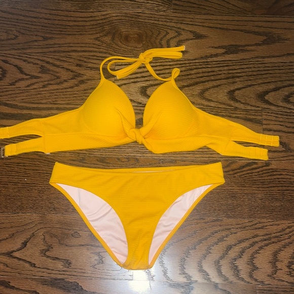 Shade & Shore | Swim | Yellow Textured Bathing Suit Front Crossover ...